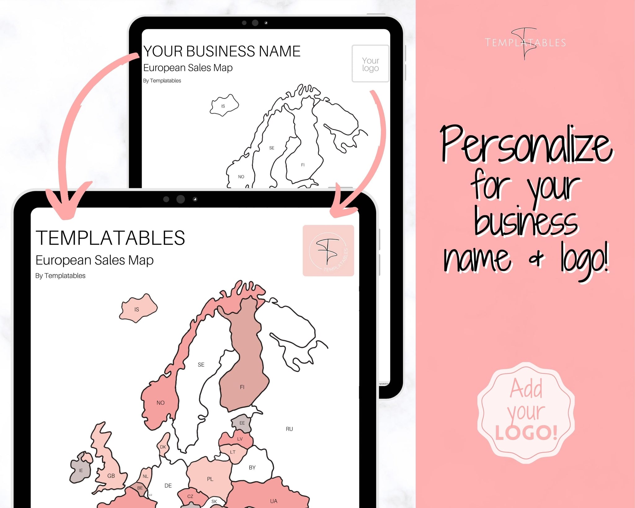 Europe Sales Map, EDITABLE European Business Order Tracker, Color In