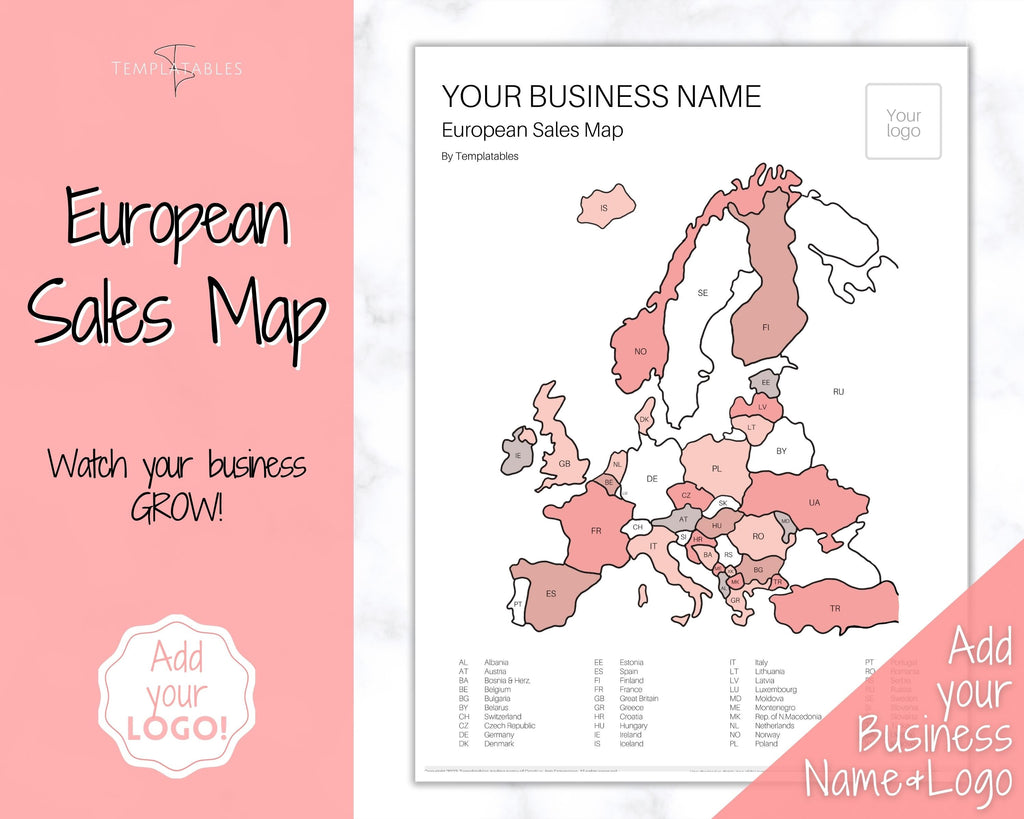 Europe Sales Map, EDITABLE European Business Order Tracker, Color In