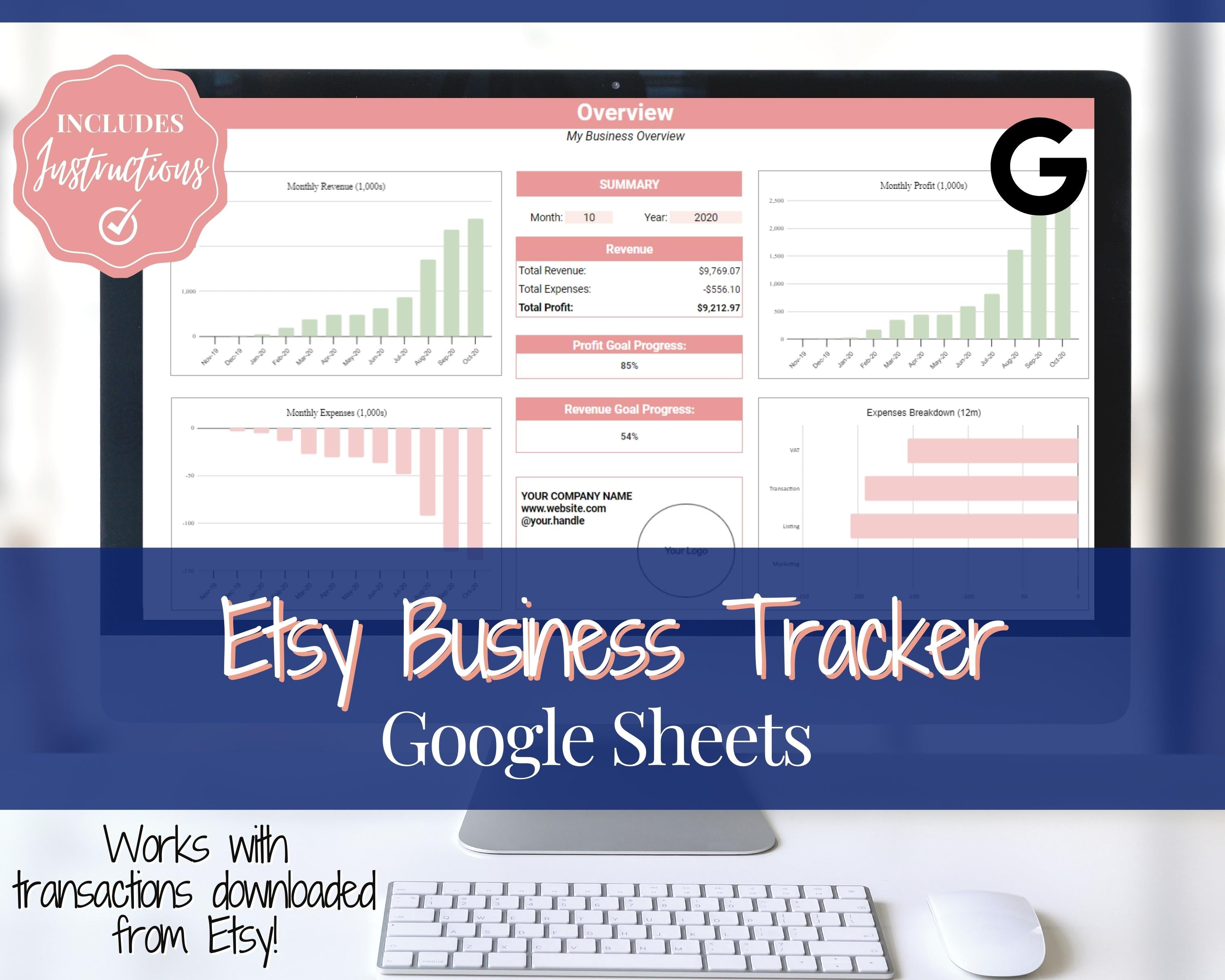 Etsy Small Business Spreadsheet | Bookkeeping Template | Google Sheets