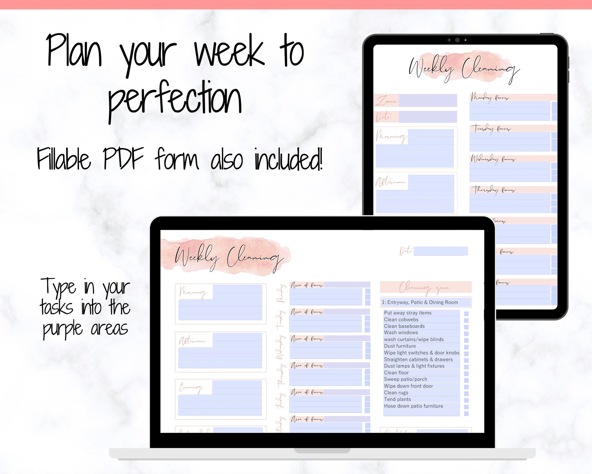 FLY LADY Cleaning Schedule Printable | Portrait & Landscape - Pink