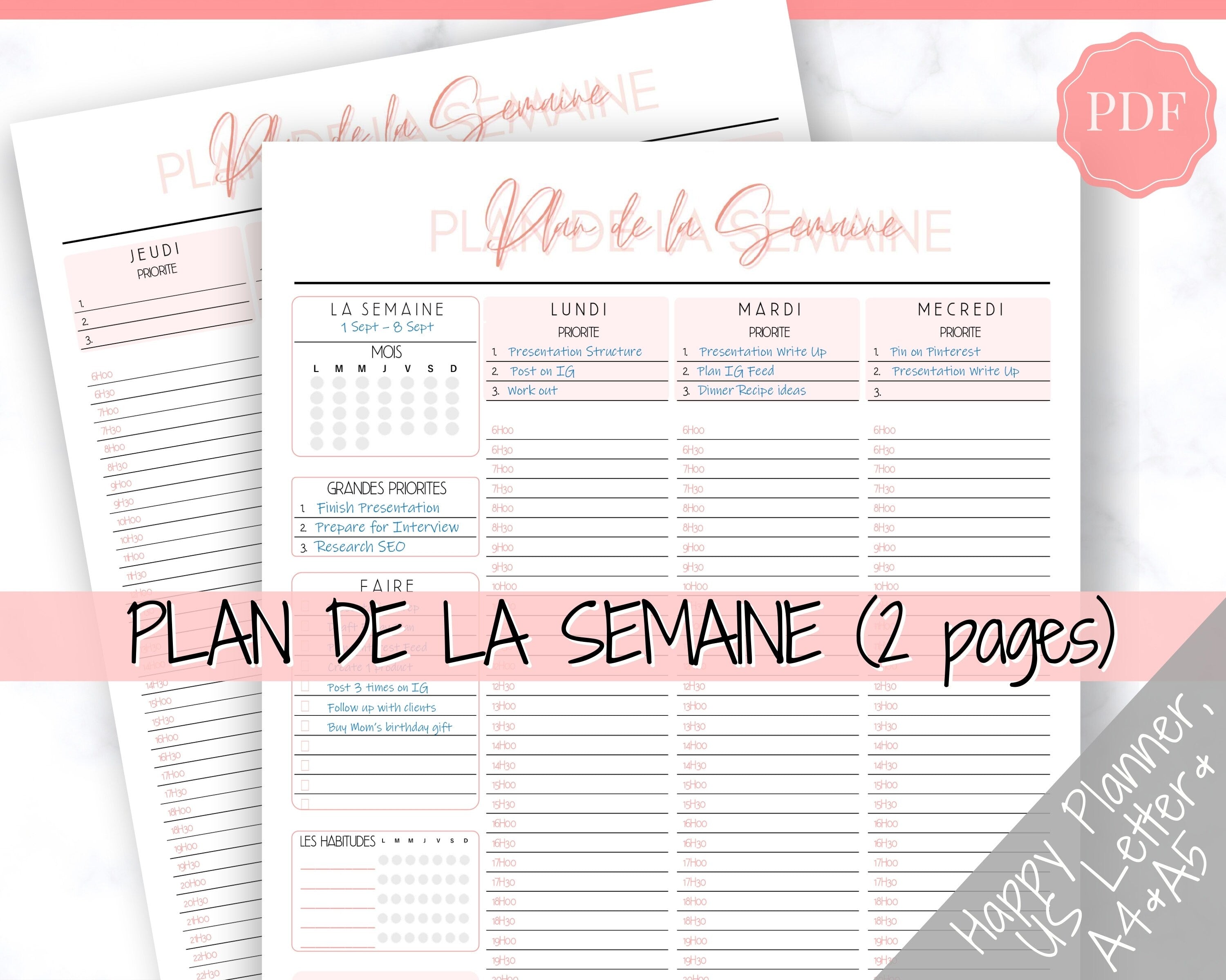 FRENCH Weekly Planner Printable | Plan de la Semaine | To Do List