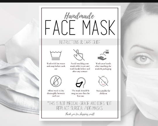 Face Mask Label Care Card Instructions | Monochrome