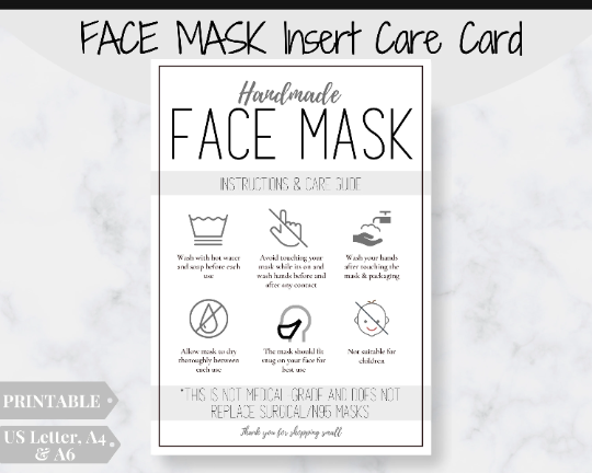 Face Mask Label Care Card Instructions | Monochrome