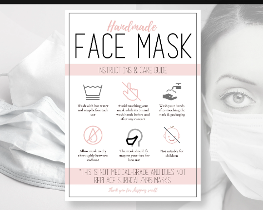 Face Mask Label Care Card Instructions | Multicolor Bundle