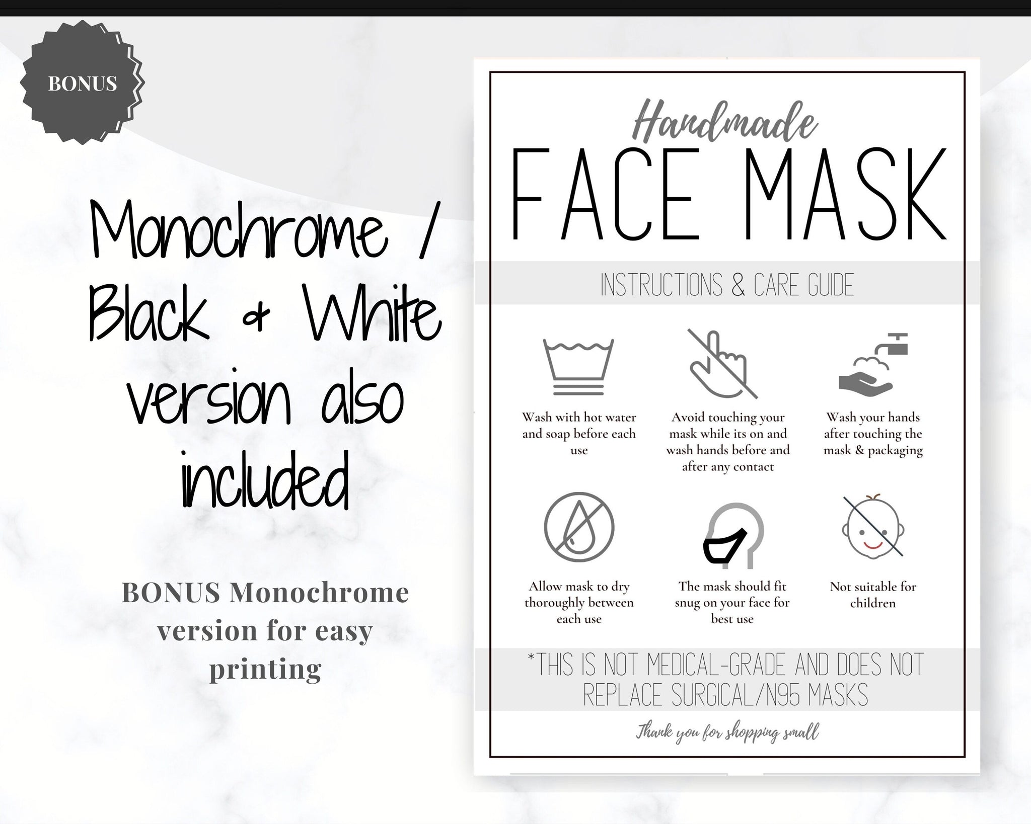 Face Mask Label Care Card Instructions | Pink
