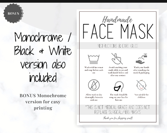 Face Mask Label Care Card Instructions | Pink & Aqua