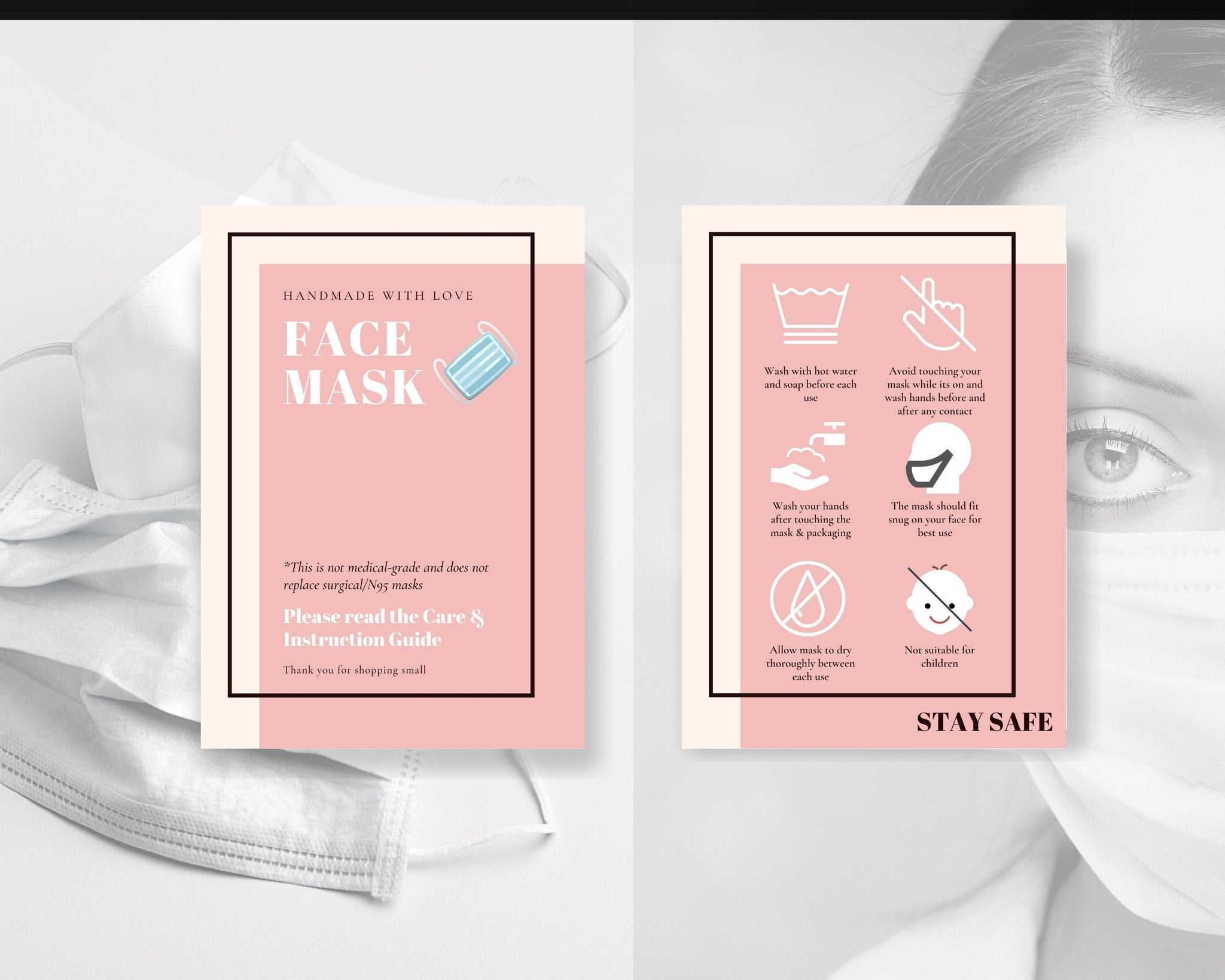 Face Mask Label Care Card Instructions | How to Handle Order Card