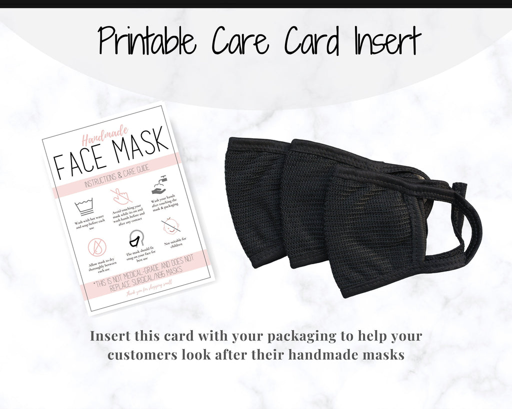 Face Mask Label Care Card Instructions | Rose Pink