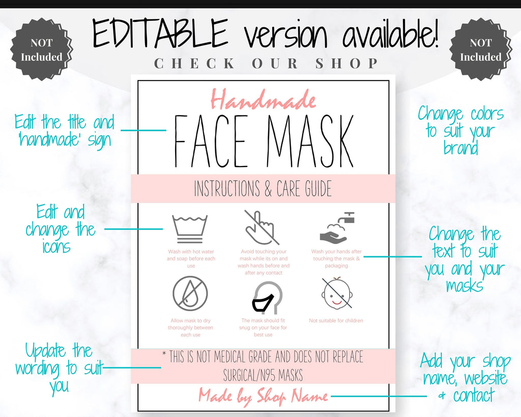 Face Mask Label Care Card Instructions | Rose Pink