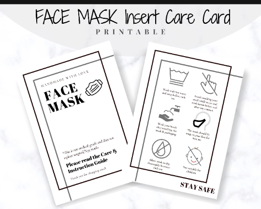 Face Mask Label Care Card Instructions | 2 Sided - White