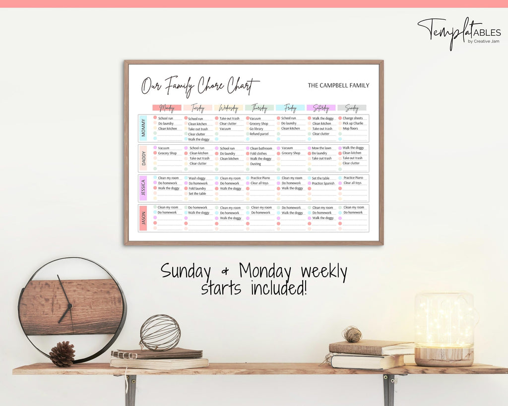 Family Chore Chart | Editable Family Planner Printable - Colorful