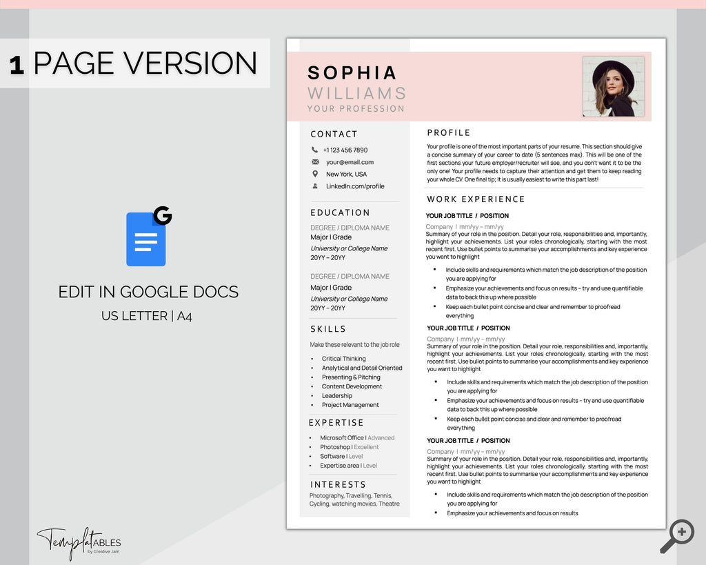 Resume Template for Google Docs - Professional CV Template | Style 4