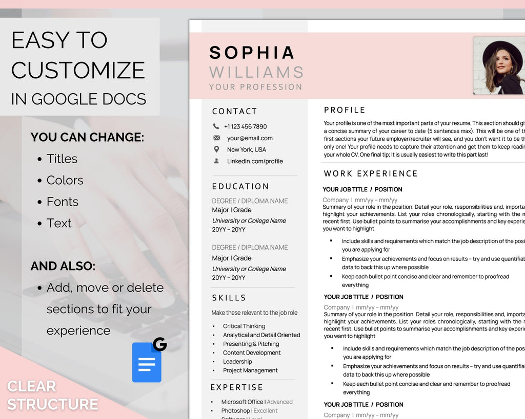 Resume Template for Google Docs - Professional CV Template | Style 4