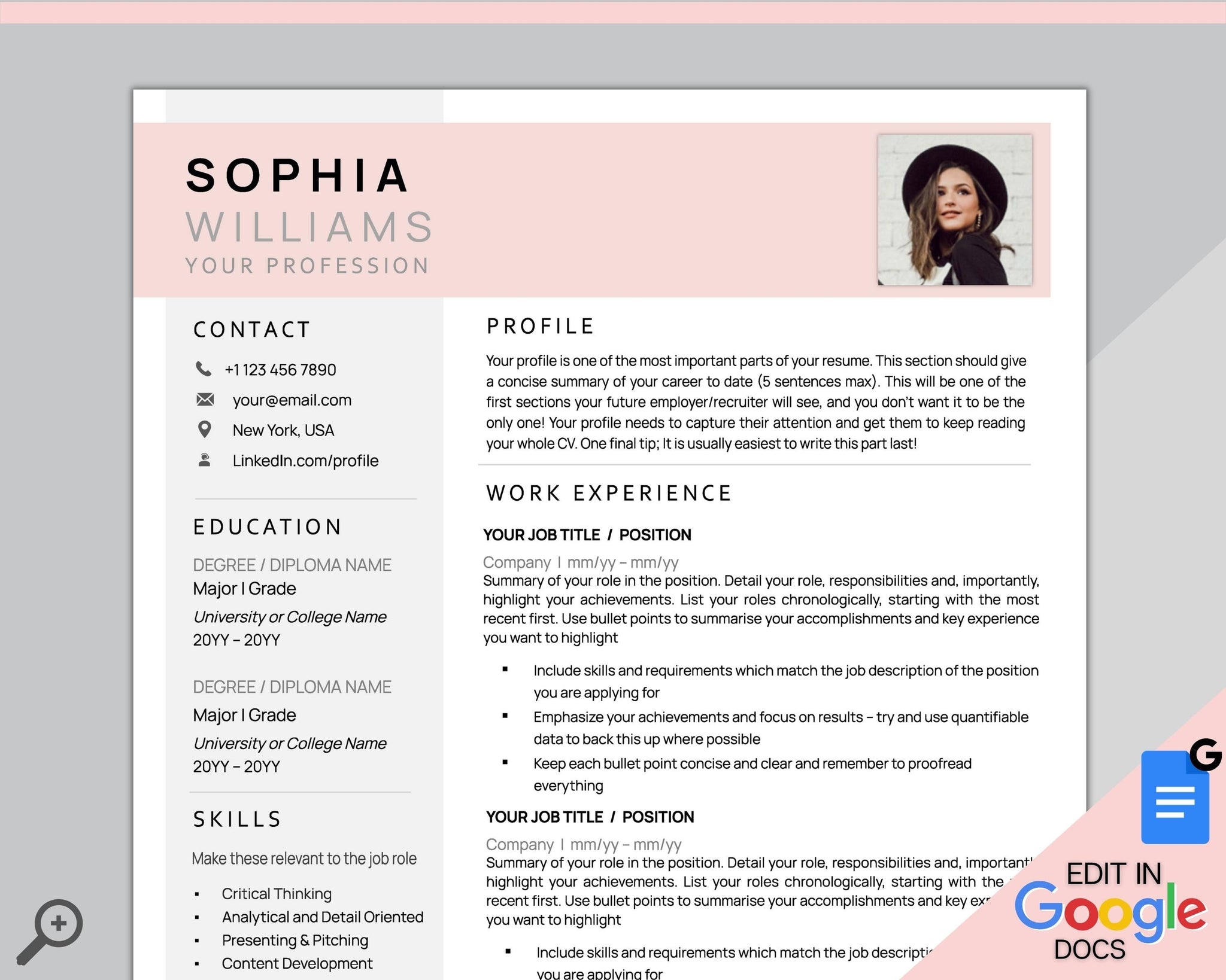 Resume Template for Google Docs - Professional CV Template | Style 4