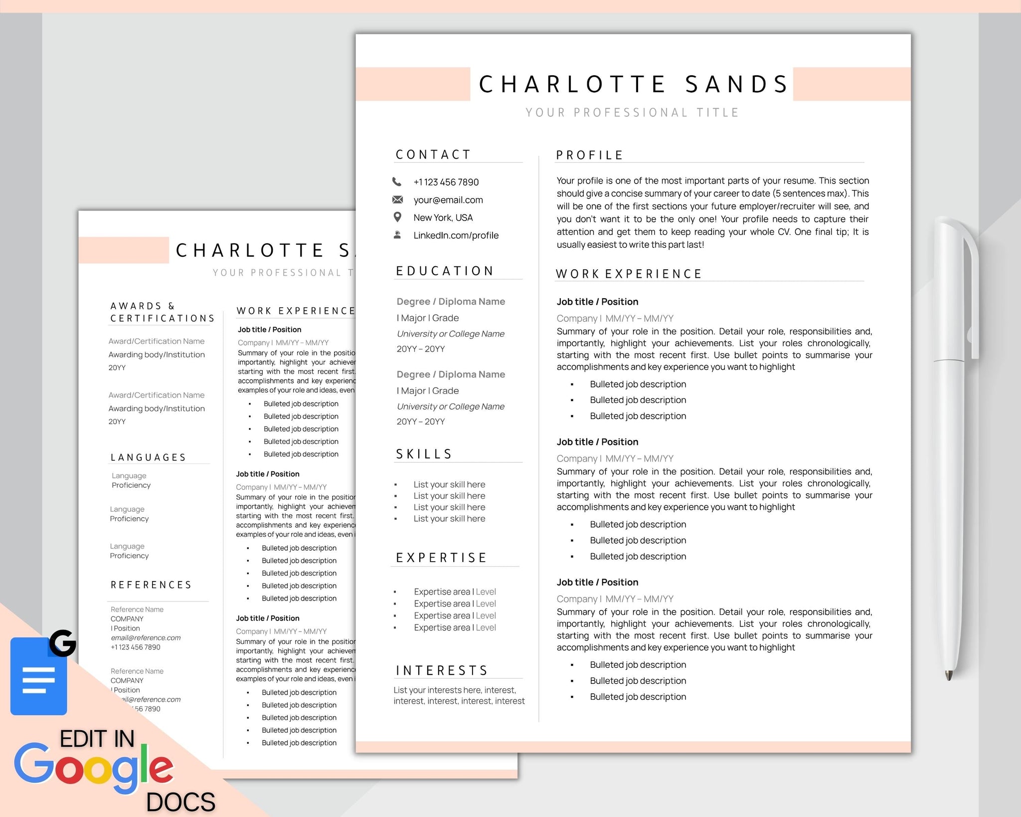 Resume Template for Google Docs - Professional CV Template | Style 5