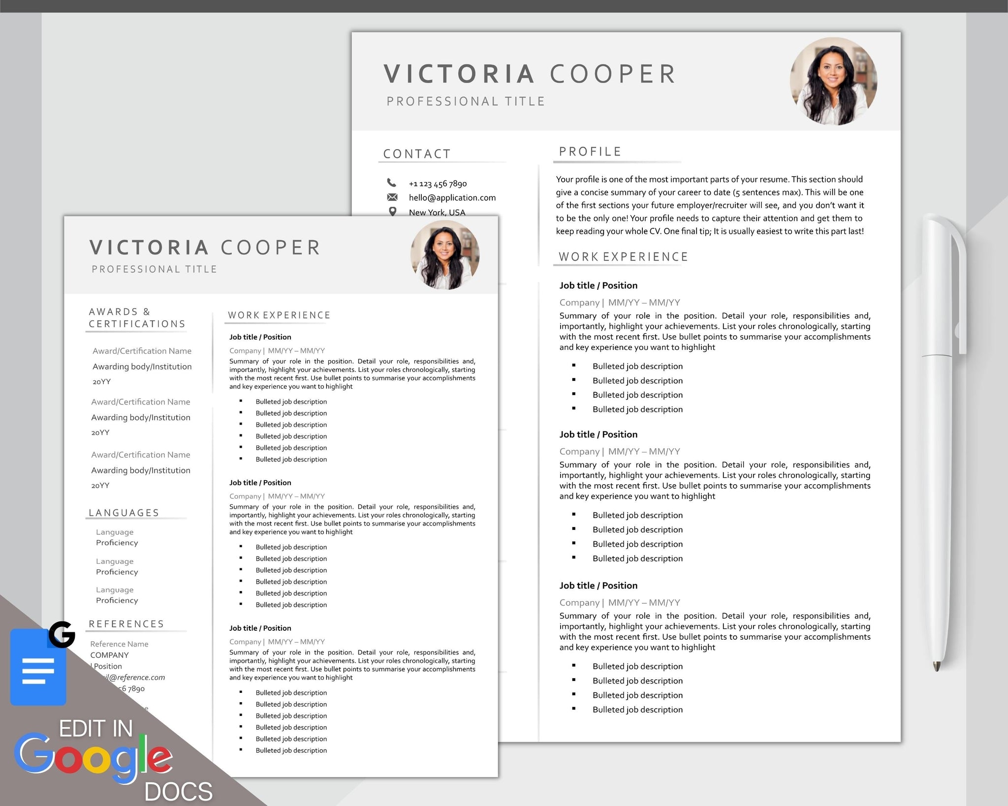 Resume Template for Google Docs - Professional CV Template | Style 6