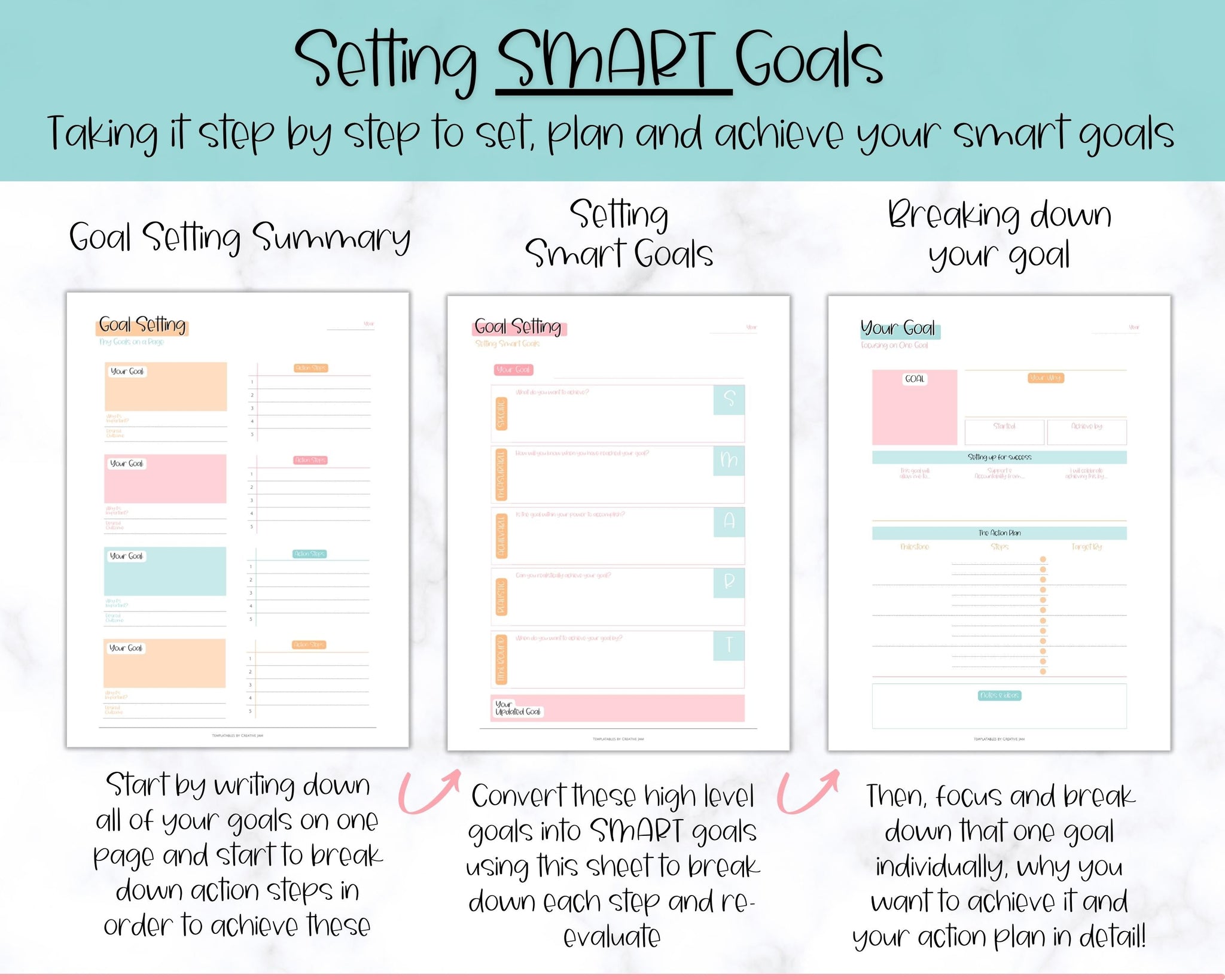 2022 Goal Planner BUNDLE | SMART Goal Setting Kit, Vision Board | Sky