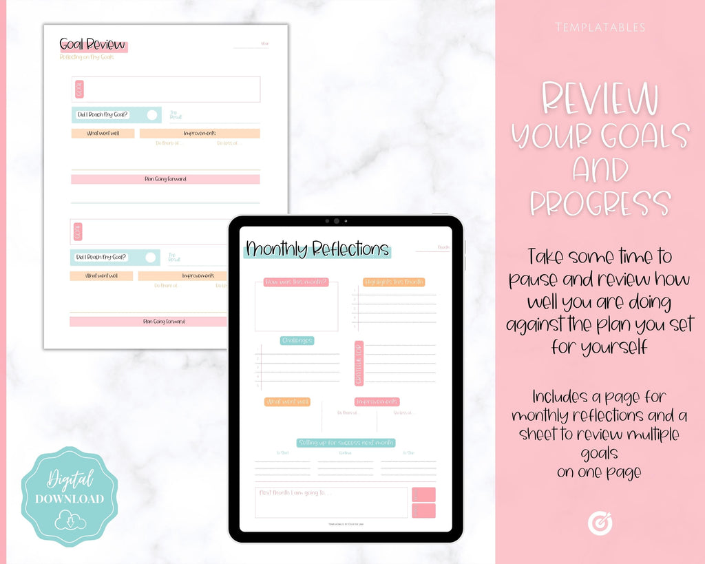 2022 Goal Planner BUNDLE | SMART Goal Setting Kit, Vision Board | Sky