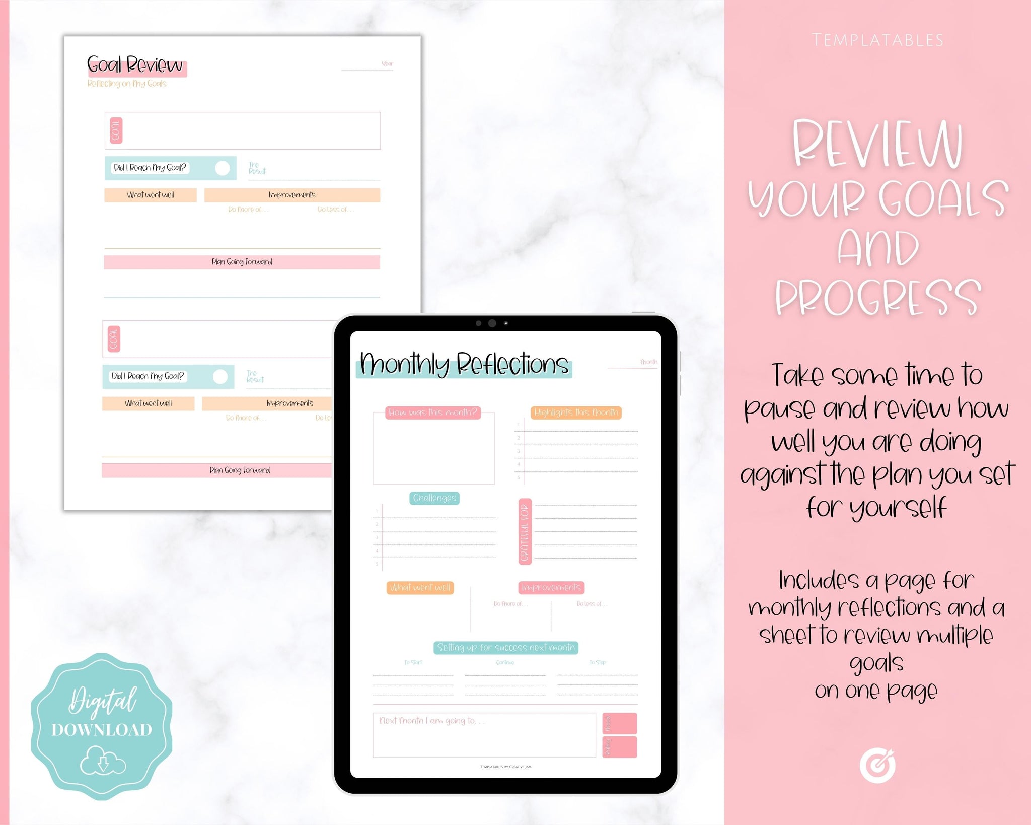 2022 Goal Planner BUNDLE | SMART Goal Setting Kit, Vision Board | Sky