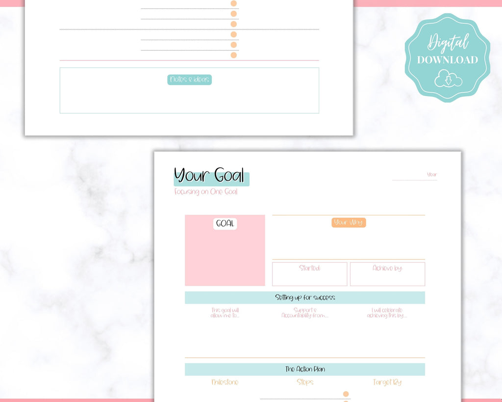 2022 Goal Planner BUNDLE | SMART Goal Setting Kit, Vision Board | Sky