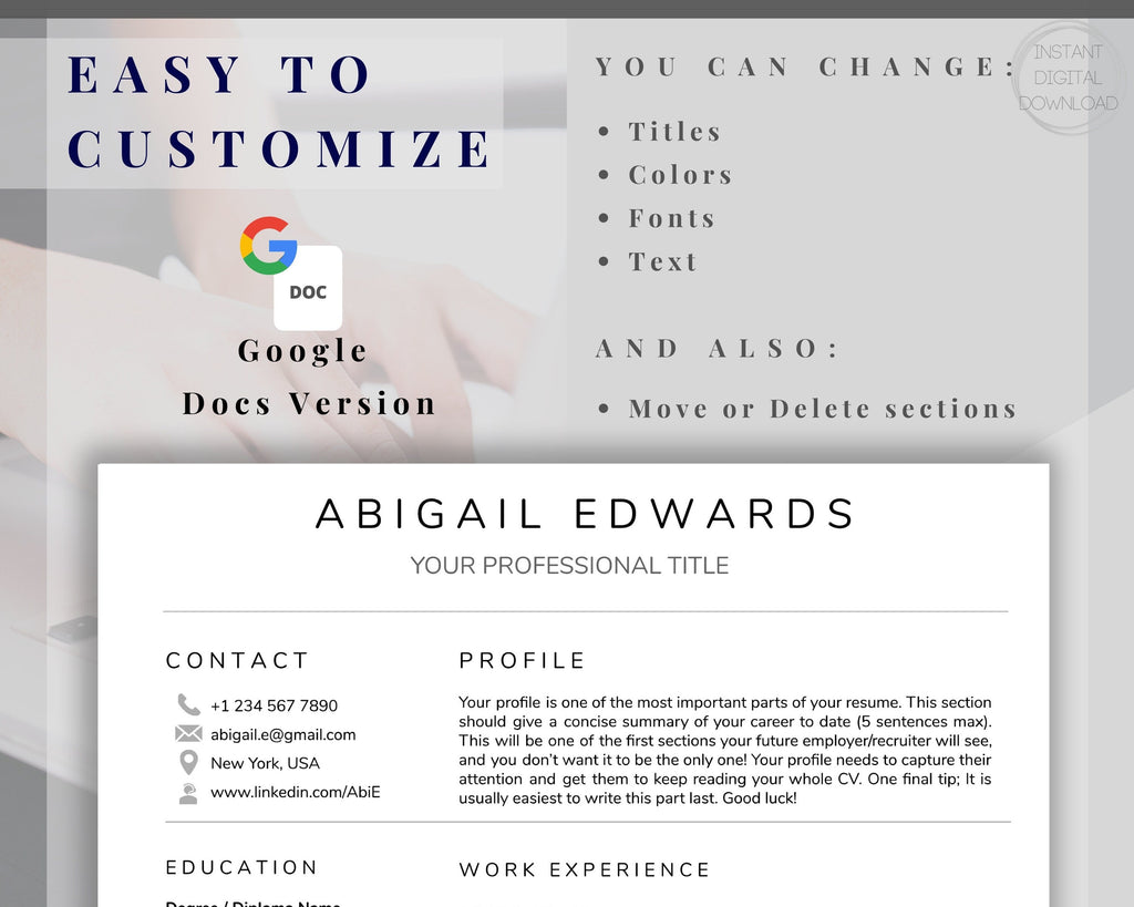 Google Docs RESUME CV TEMPLATE | Professional Resume Template Bundle