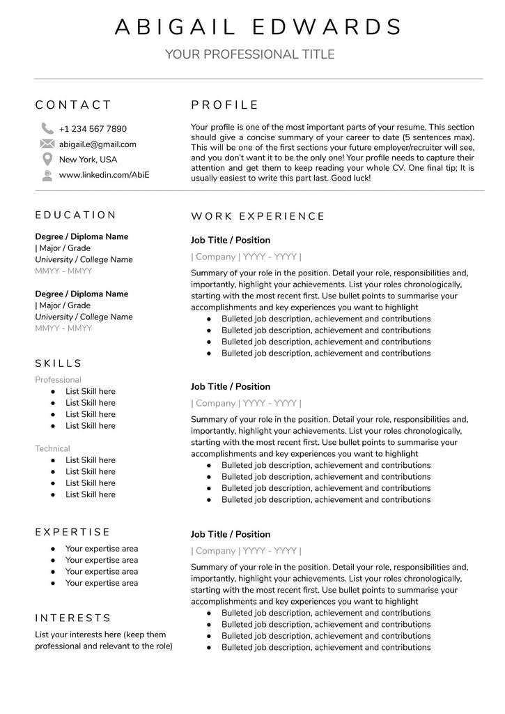 Google Docs RESUME CV TEMPLATE | Professional Resume Template Bundle