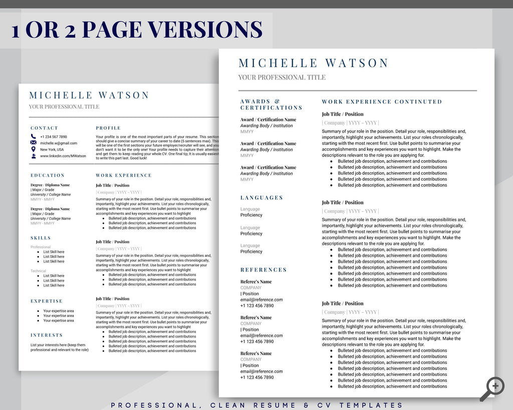 Resume CV Template | Professional Resume Template Bundle | Google Docs