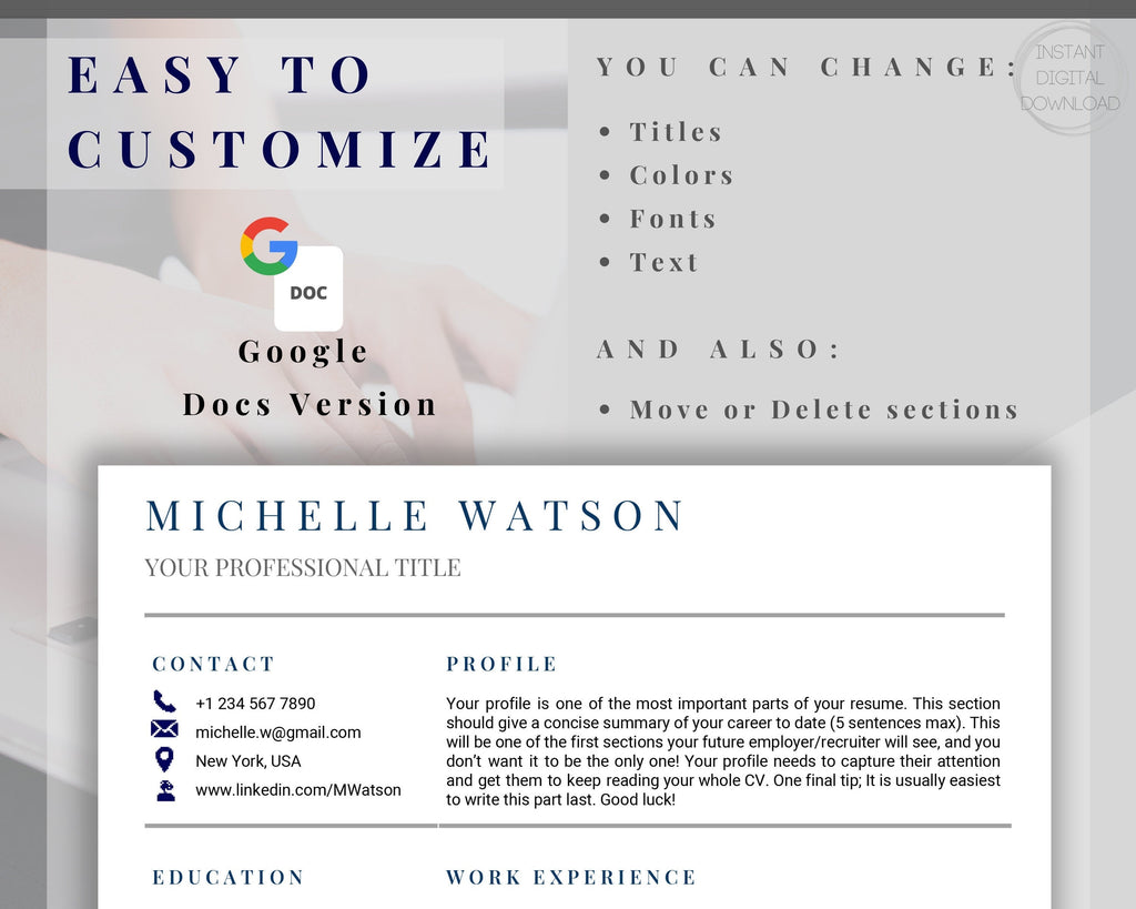 Resume CV Template | Professional Resume Template Bundle | Google Docs