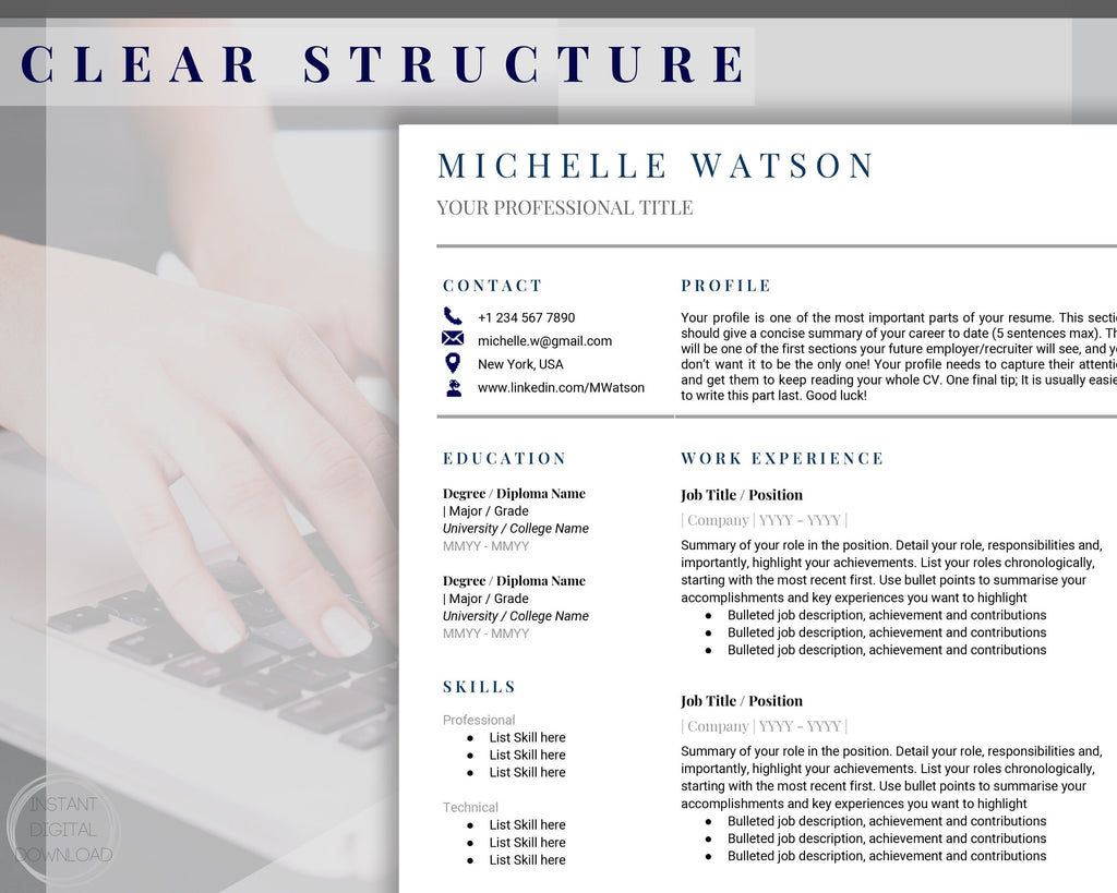 Resume CV Template | Professional Resume Template Bundle | Google Docs