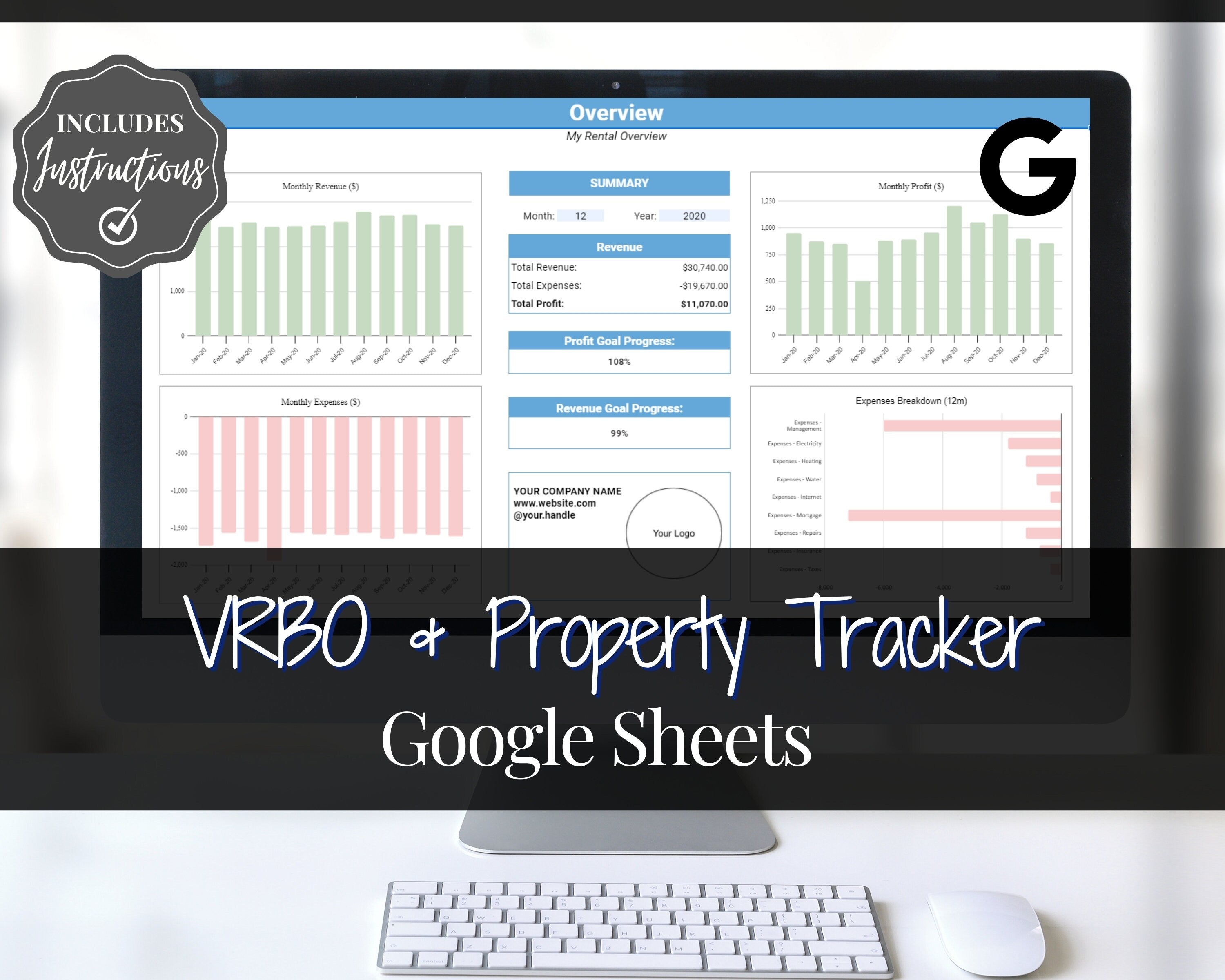 Google Sheets VRBO Real Estate Business Tracker Spreadsheet
