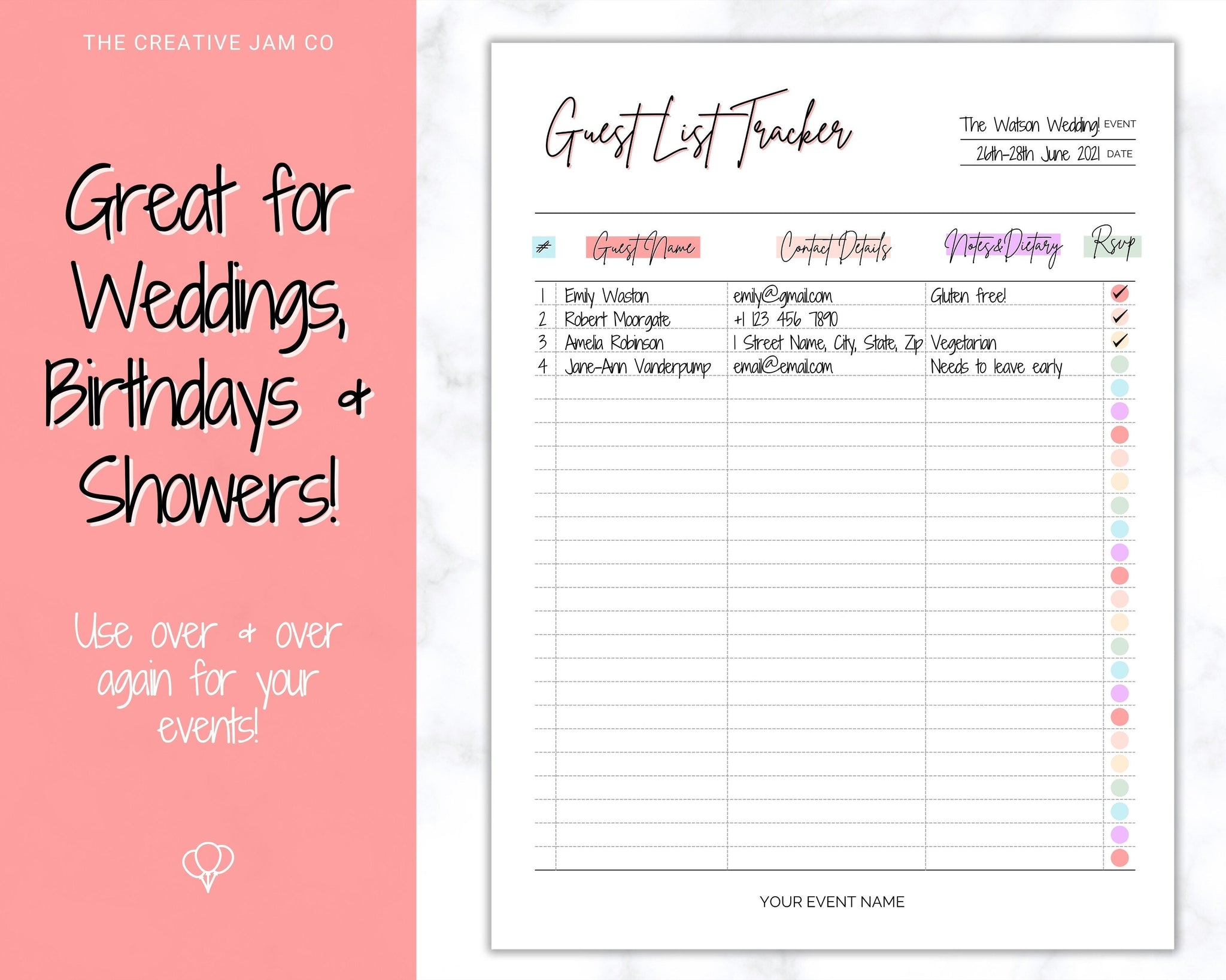 Wedding guest list tracker template | Beachweddingtips.com