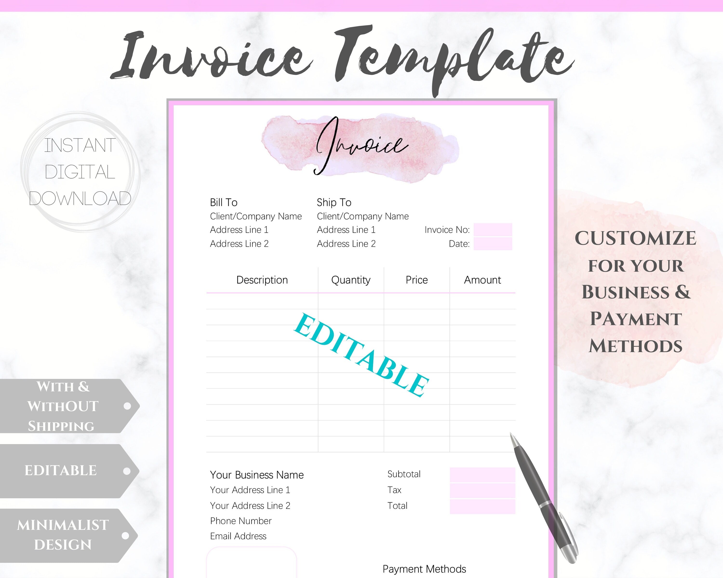 Customer Invoice Order Form Templates | Editable Printable Templates