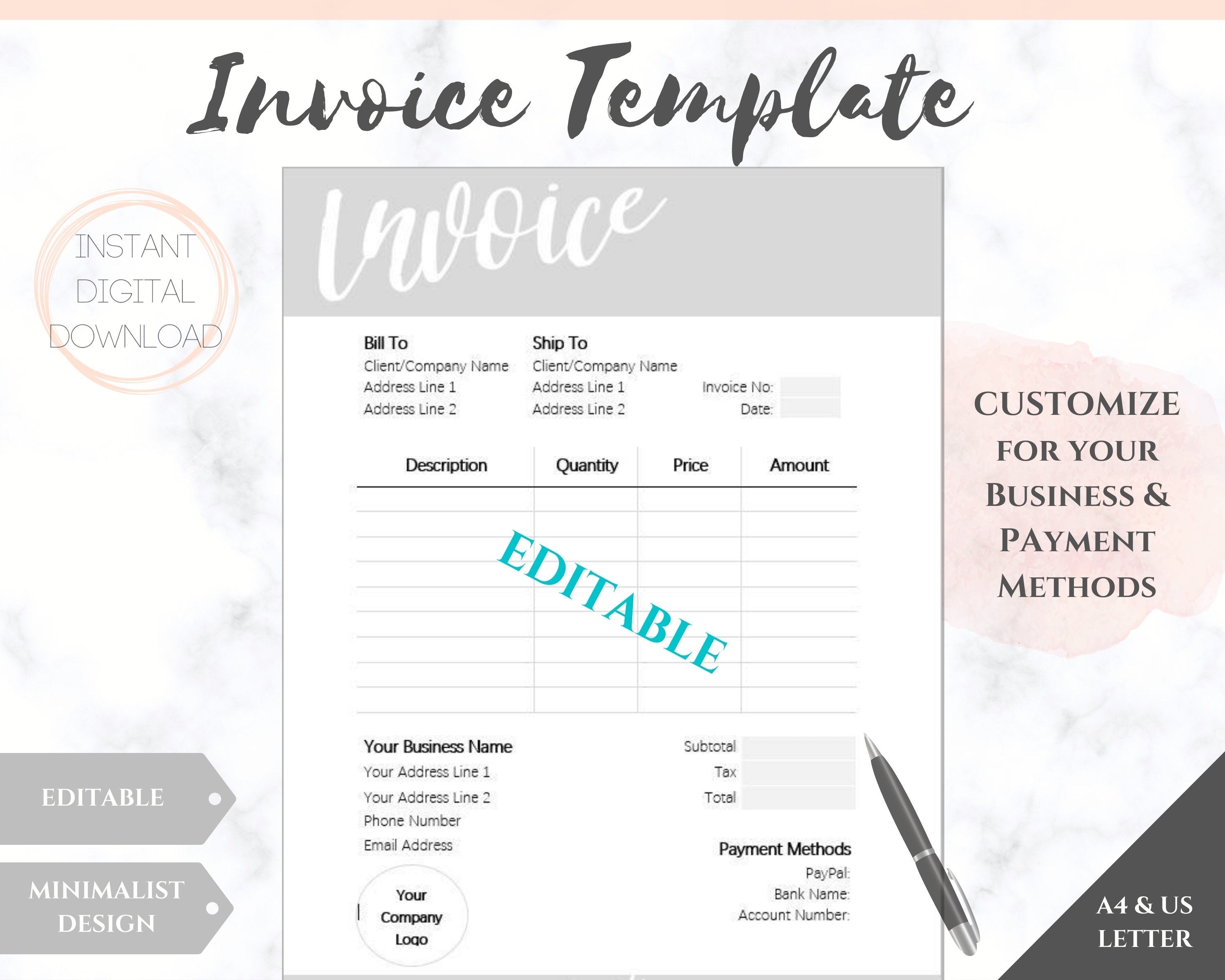 Customer Invoice Order Form Templates | Editable Printable Templates
