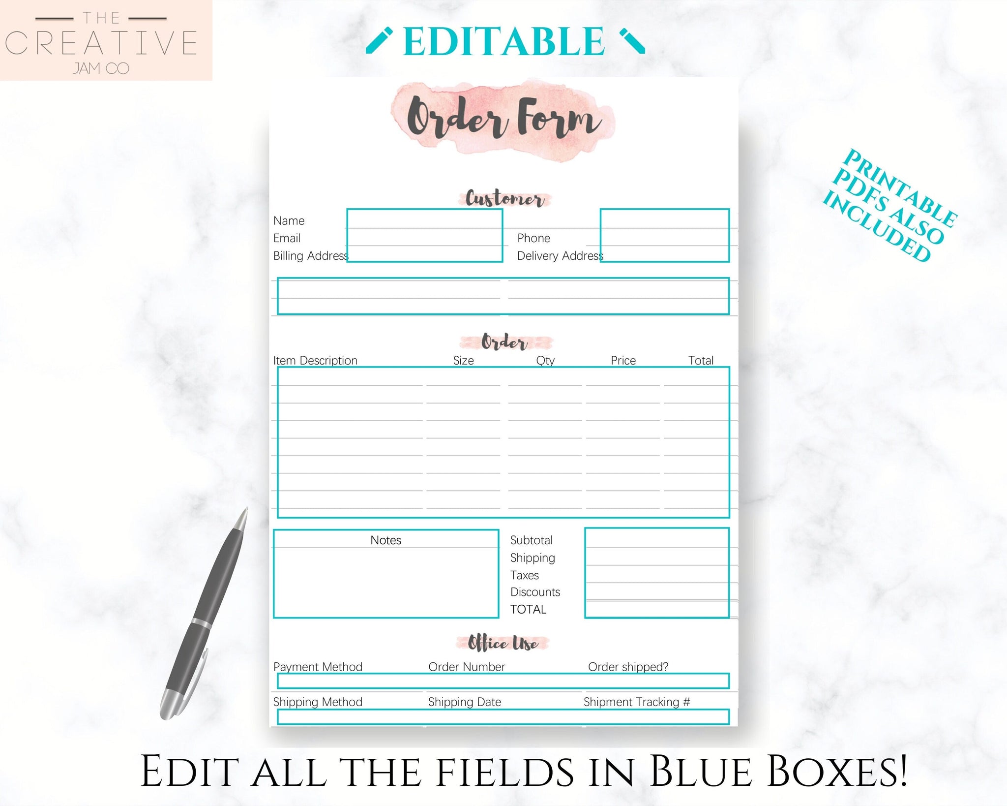 Editable Customer INVOICE Template & ORDER FORM Template | Bundle 1