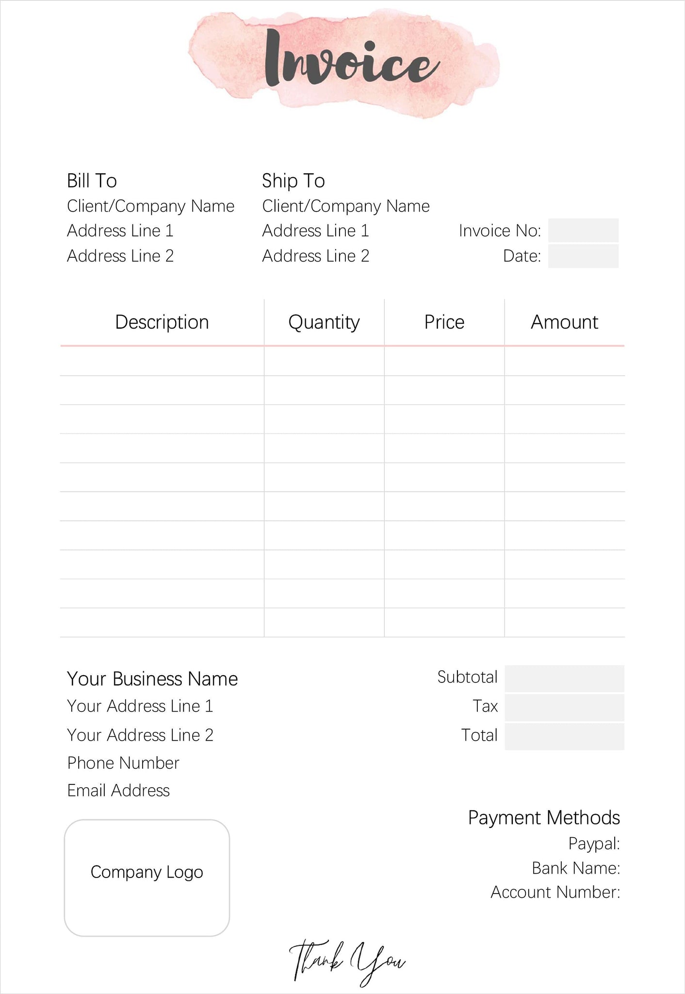 Editable Customer INVOICE Template & ORDER FORM Template | Bundle 1