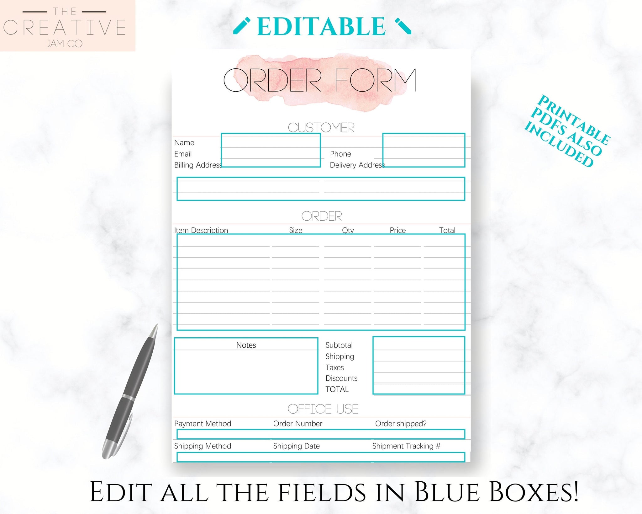 Editable Customer INVOICE Template & ORDER FORM Template | Bundle 2