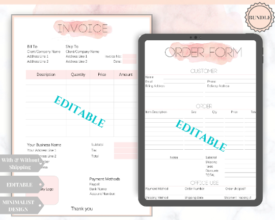 Editable Customer INVOICE Template & ORDER FORM Template | Bundle 2