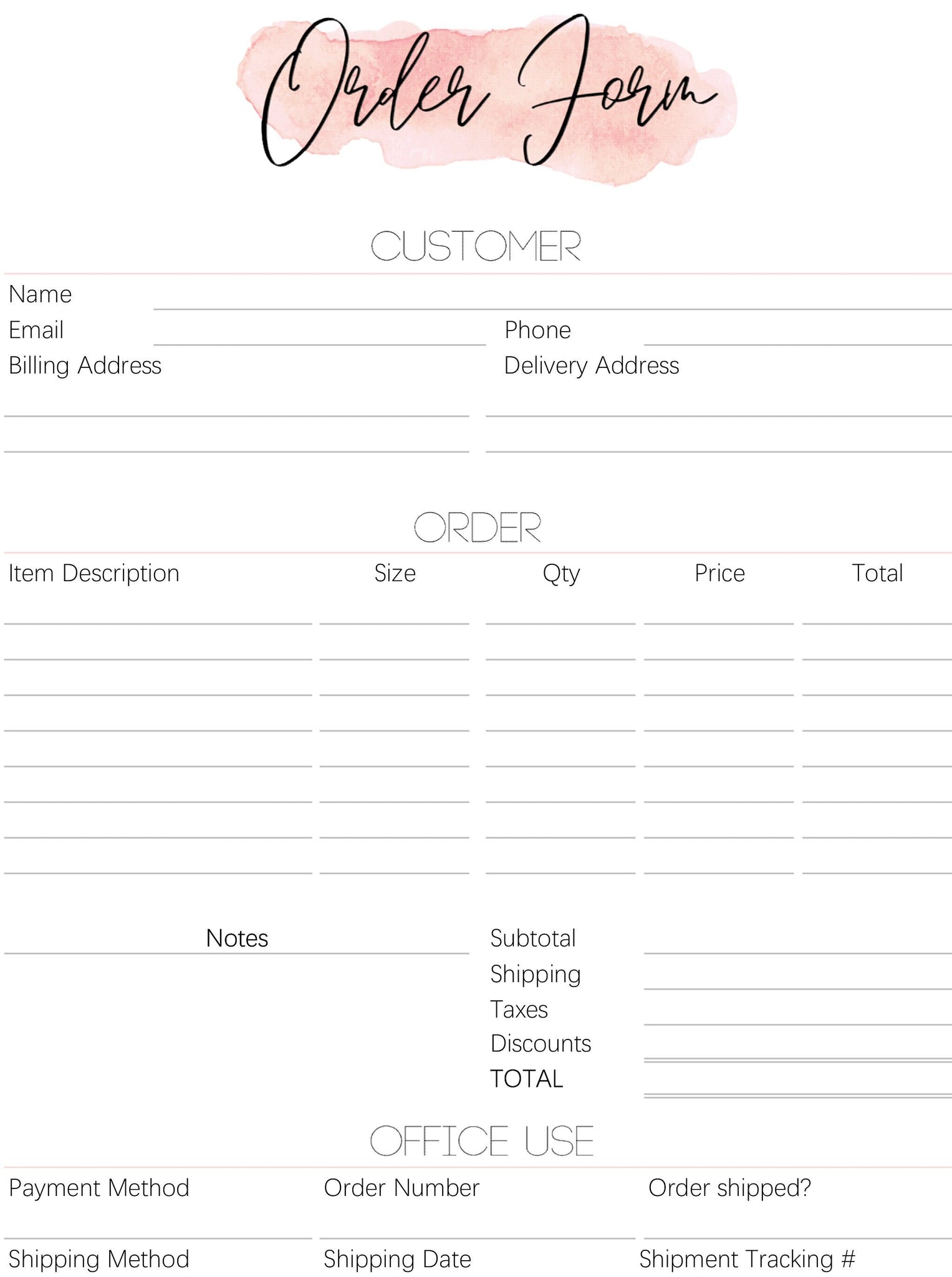 Editable Customer INVOICE Template & ORDER FORM Template | Bundle 3