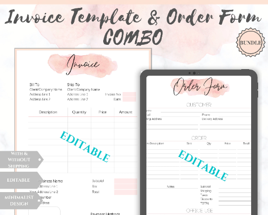 Editable Customer INVOICE Template & ORDER FORM Template | Bundle 3