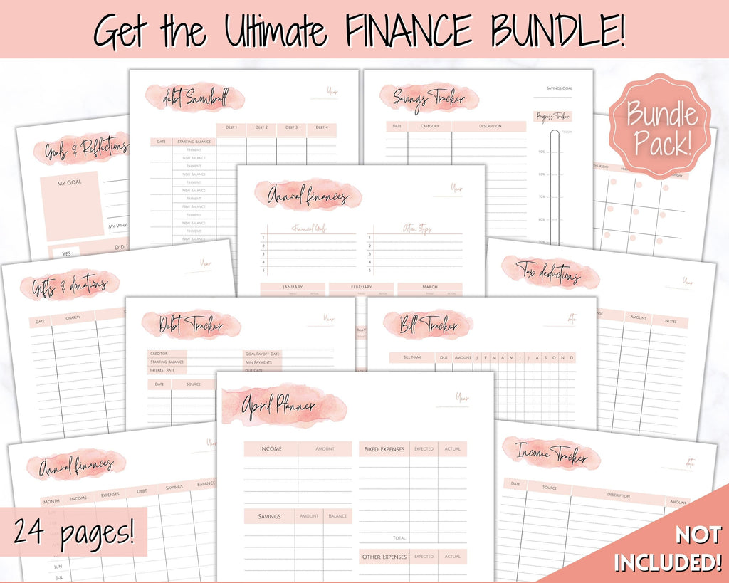 Income, Expenses, Savings & Bill Tracker Template Bundle