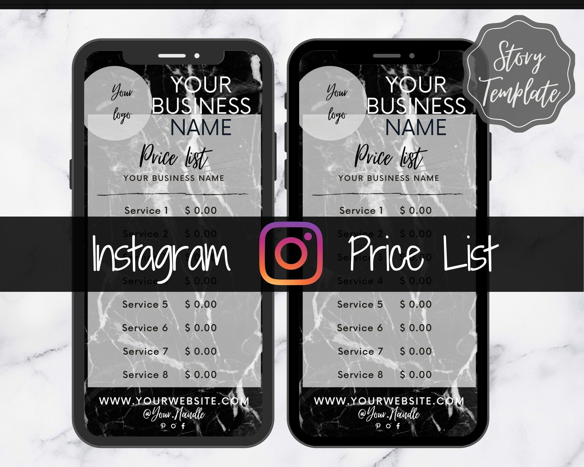 Instagram Story Price List Template | Social Media - Black Marble