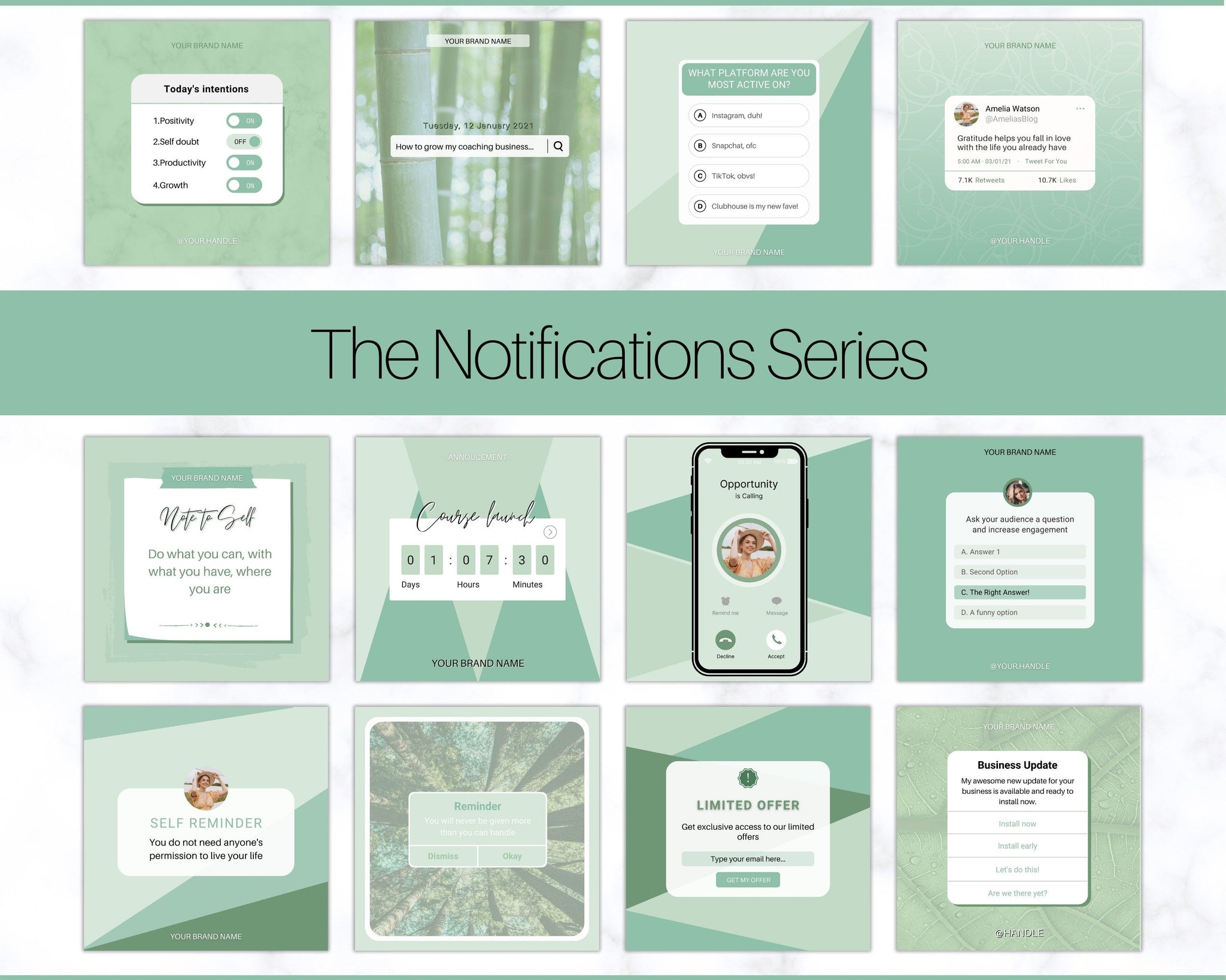 Instagram Notification Post Templates | Social Media Engagement - Green