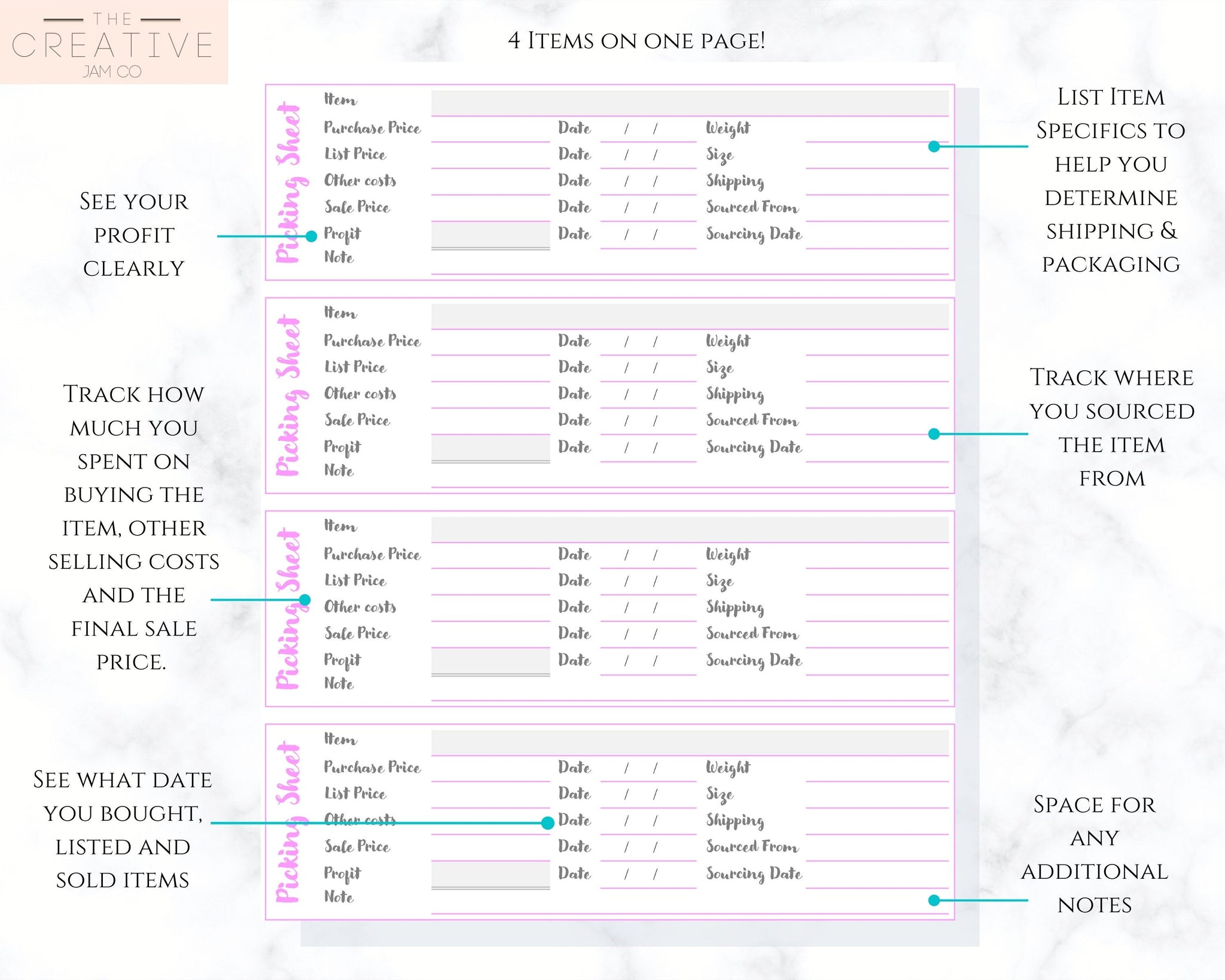Inventory Picking Sheet for Poshmark, eBay, Etsy Amazon Sellers