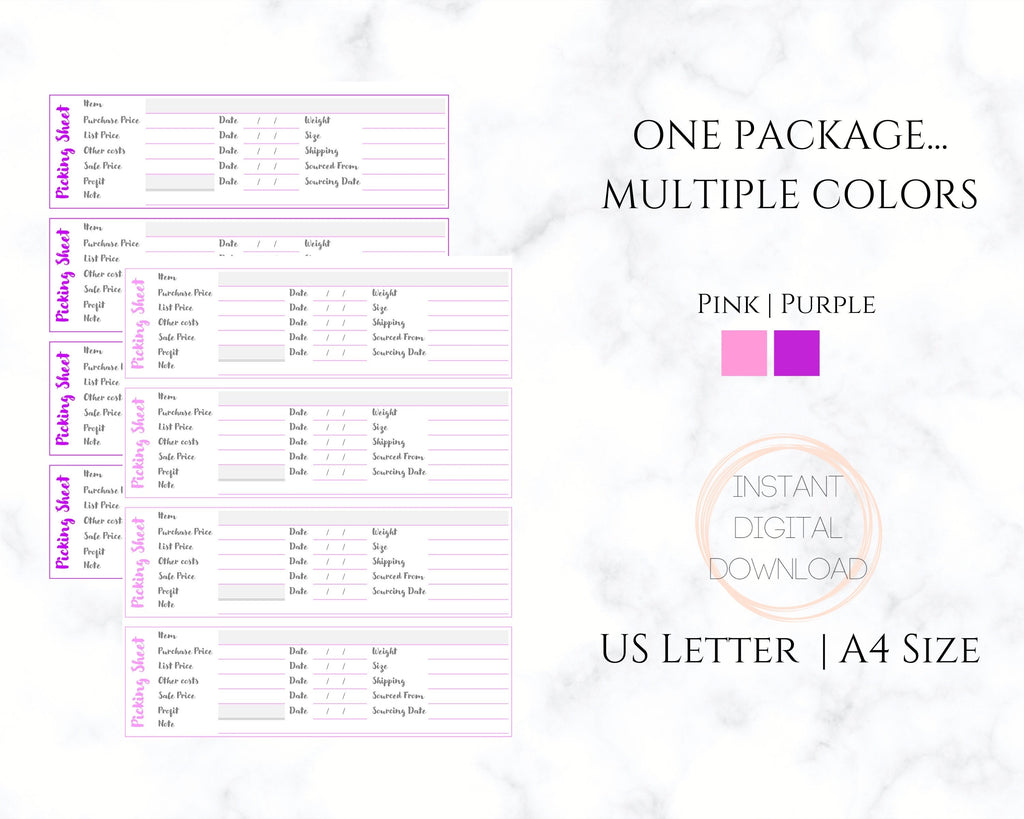 Inventory Picking Sheet for Poshmark, eBay, Etsy Amazon Sellers