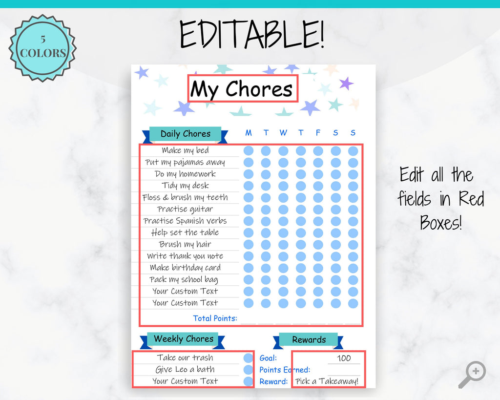 Kids Routine Chart | Editable Behaviour chart with Kids Chore Chart