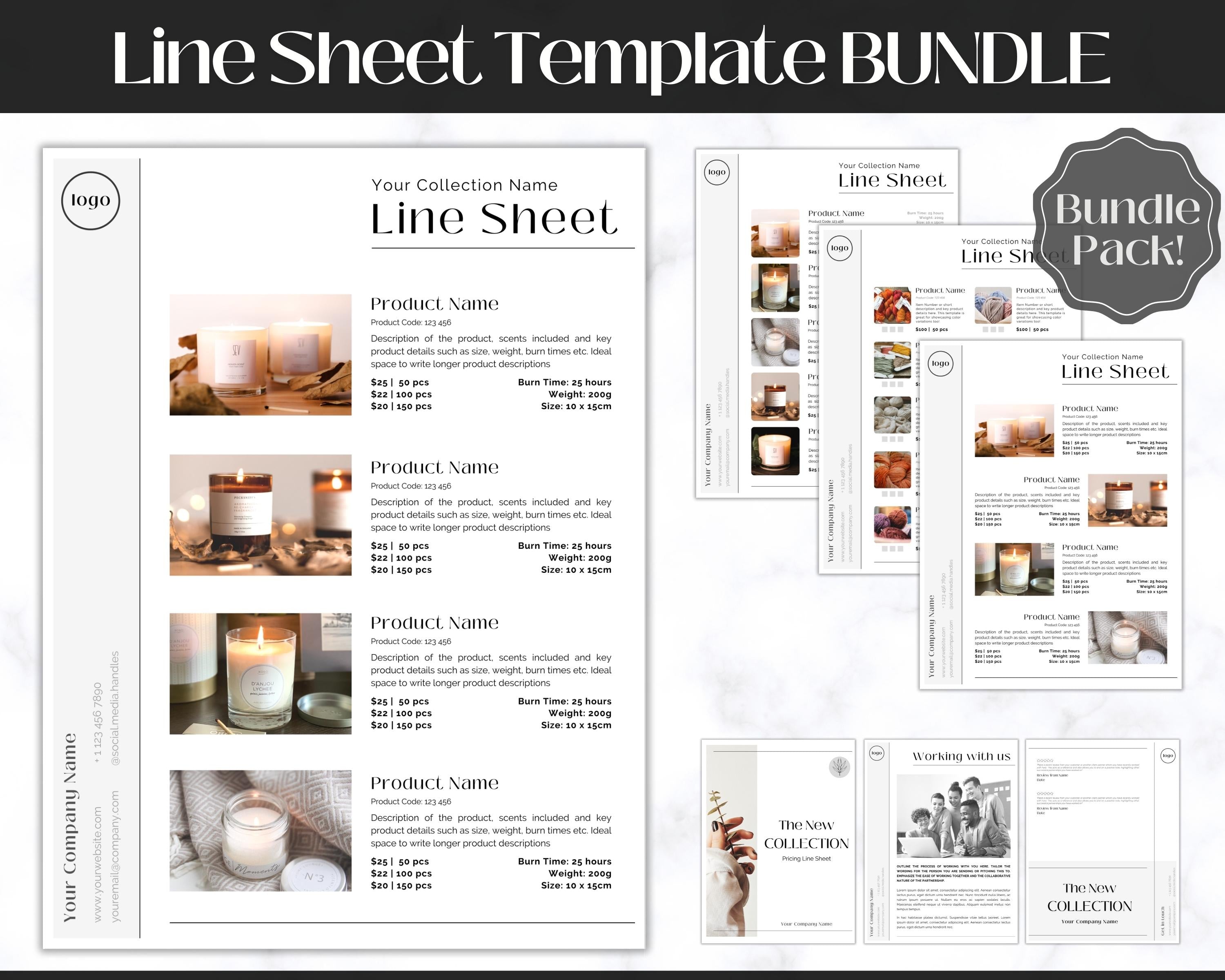 Luxury Editable Line Sheet Template Bundle | Pricing & Services Guide