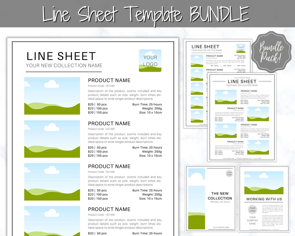 Editable Line Sheet Template Bundle | Pricing & Services Guide | Mono