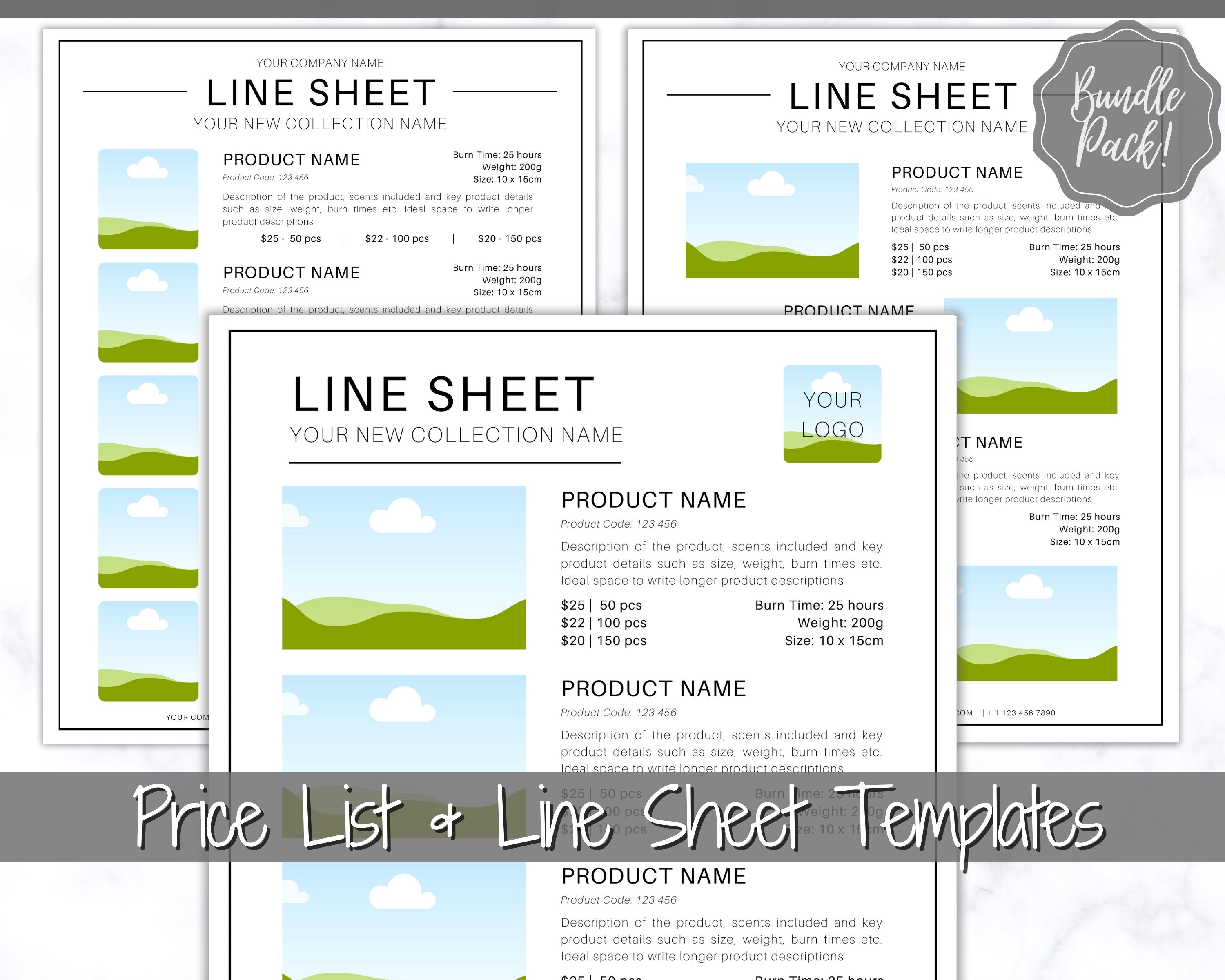Editable Line Sheet Template Bundle | Pricing & Services Guide | Mono