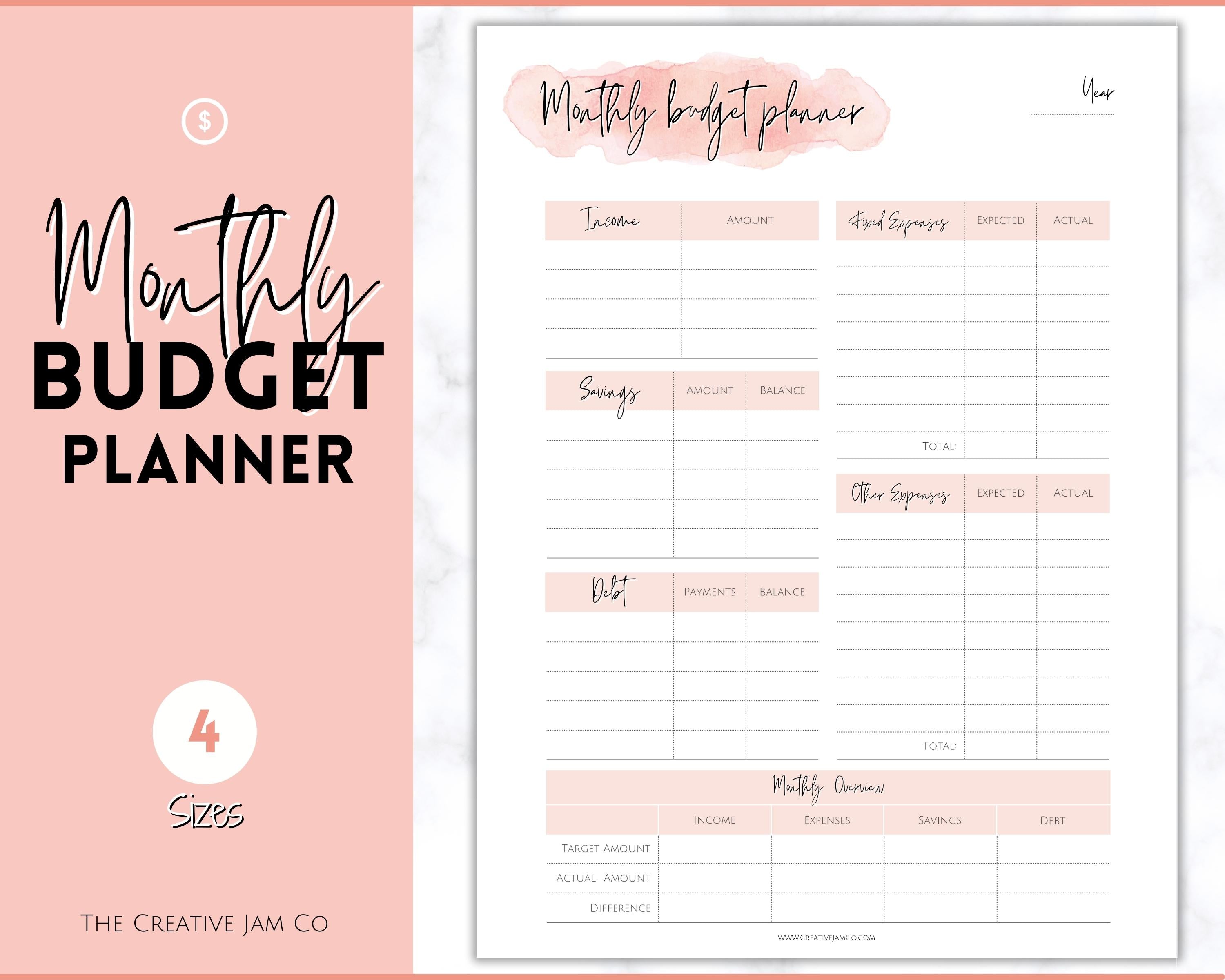 Monthly Budget Planner Printable & Financial Tracker Template