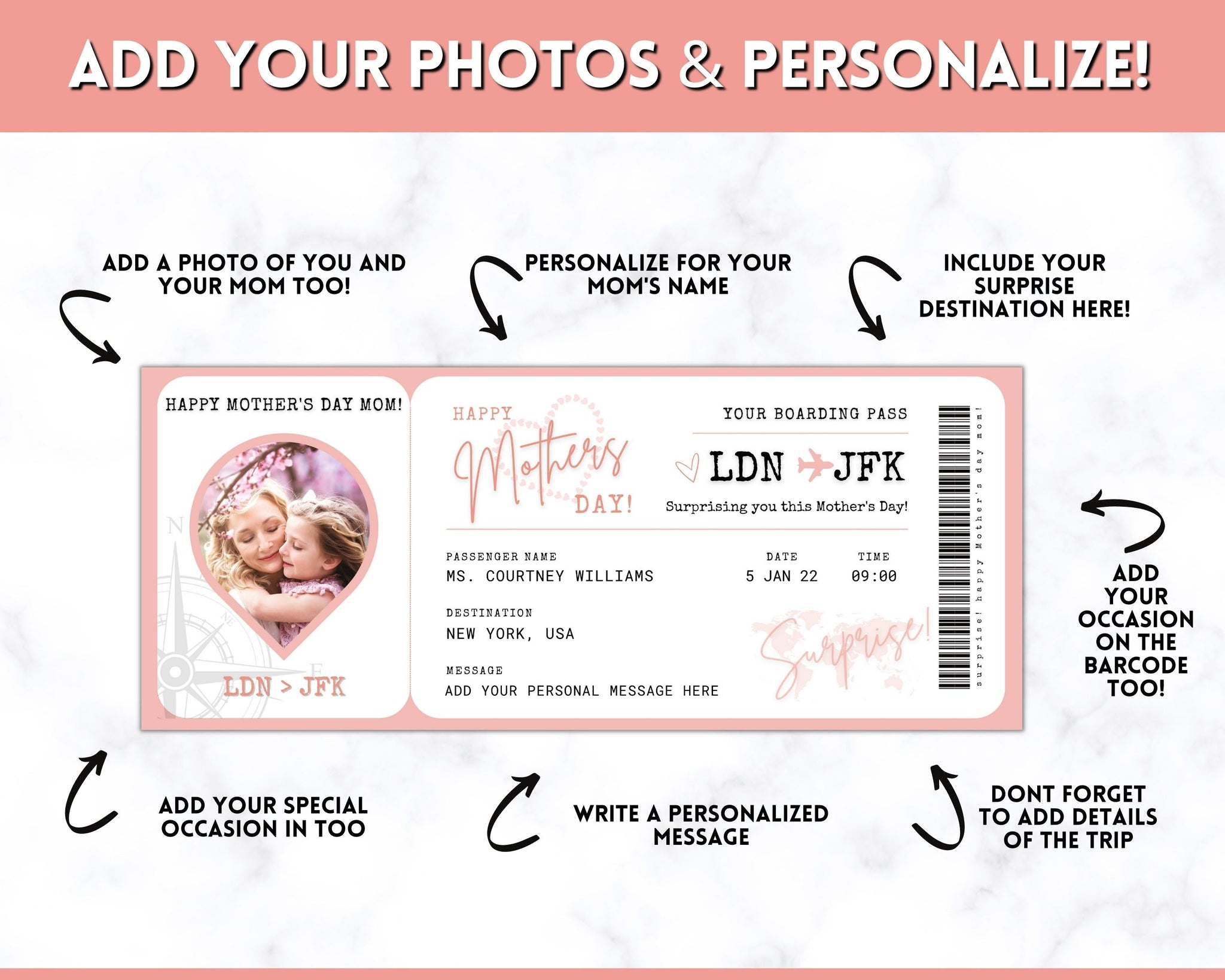 Diy Boarding Pass Template Birthday New York Trip Gift Boarding Pass